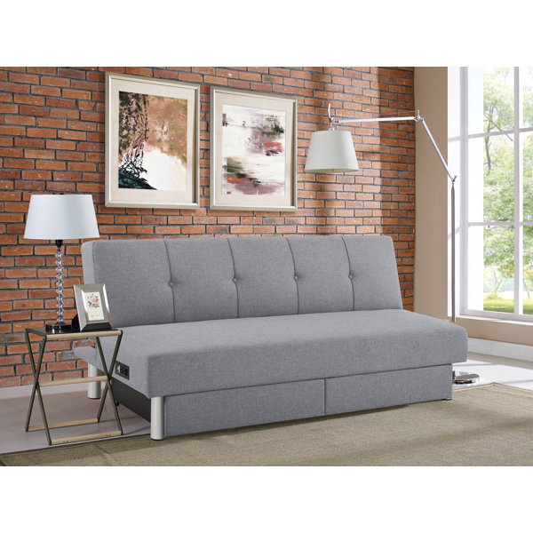 Serta Dalton Full Convertible Futon with Power Light Gray Fabric
